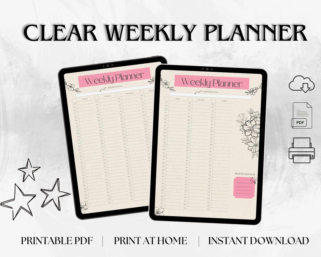Weekly Planner | Clear Planner | Printable Minimalistic Planner ...