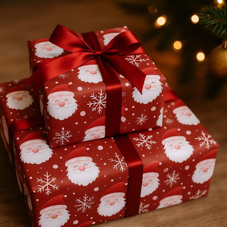 Santa Christmas Wrapping Paper – Cute Holiday Gift Wrap With Santa ...