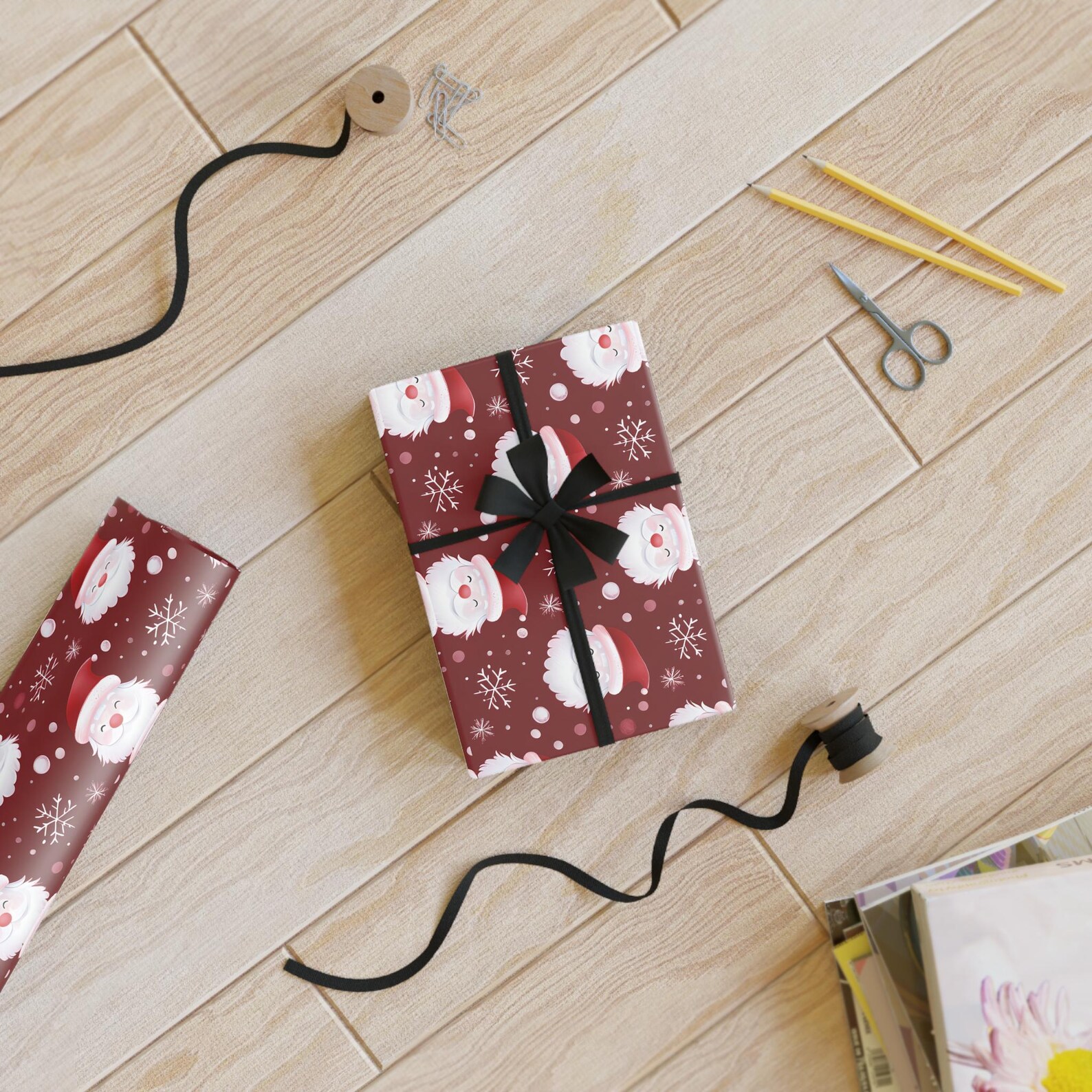 Santa Christmas Wrapping Paper – Cute Holiday Gift Wrap With Santa ...