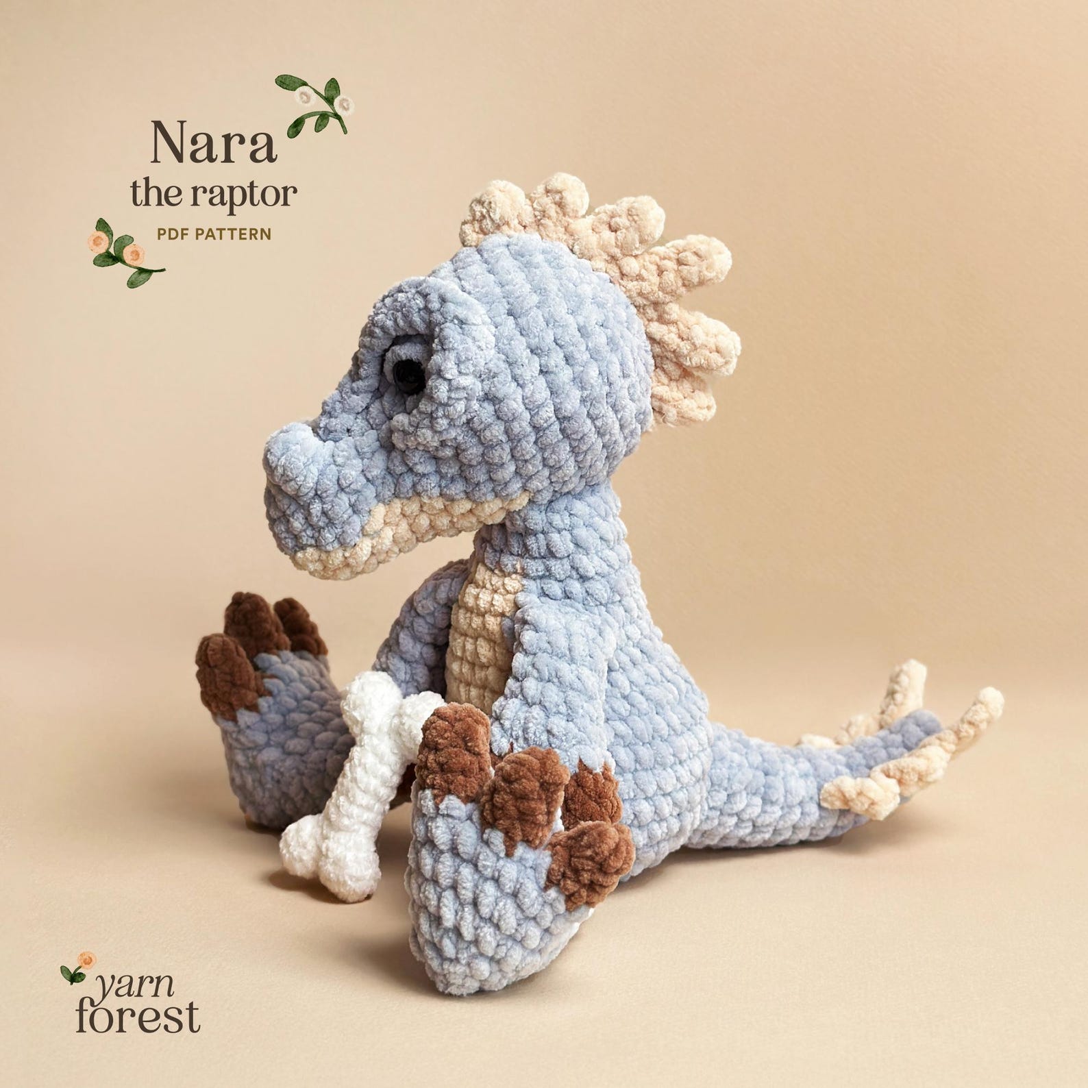 Nara the Raptor | Dinosaur Plushie Crochet Easy Beginner Pattern ...