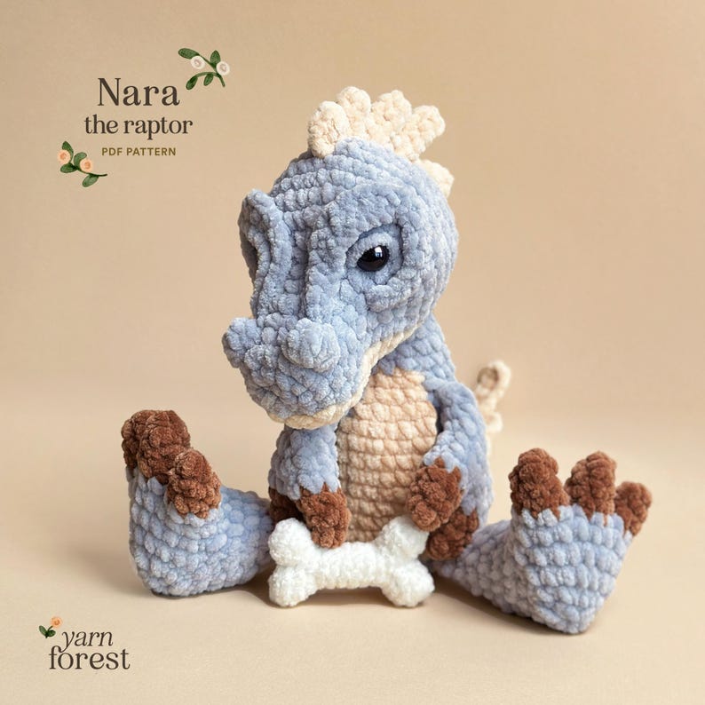 Nara the Raptor | Dinosaur Plushie Crochet Easy Beginner Pattern ...