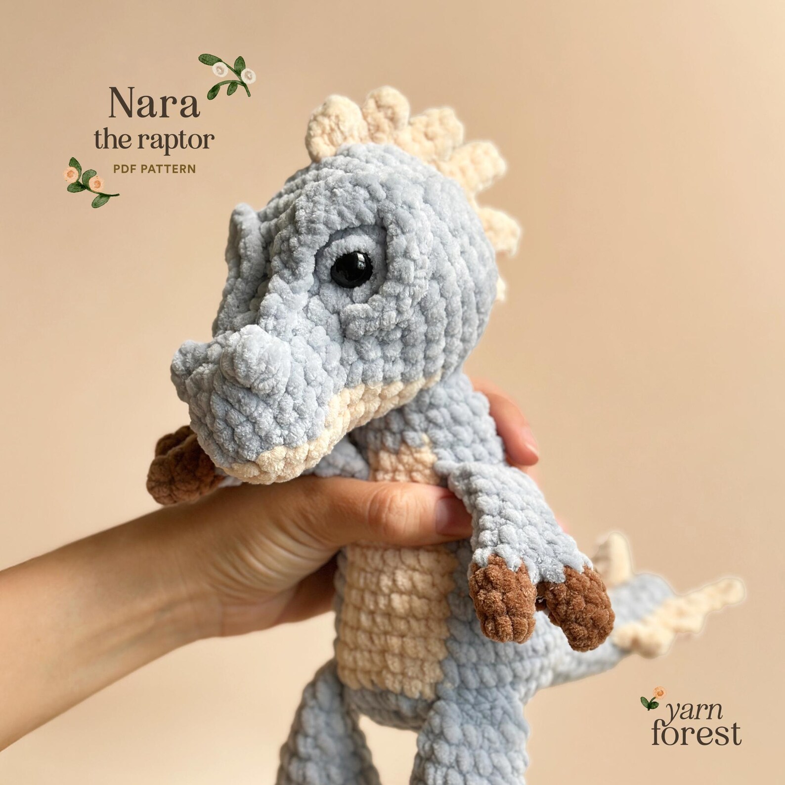 Nara the Raptor | Dinosaur Plushie Crochet Easy Beginner Pattern ...