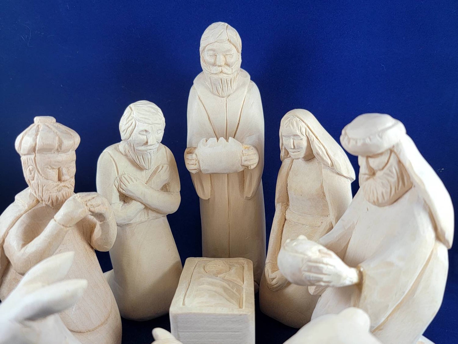 Nativity Set Hand Carved Wood 9 Pieces Christmas Sculpture Stylized ...
