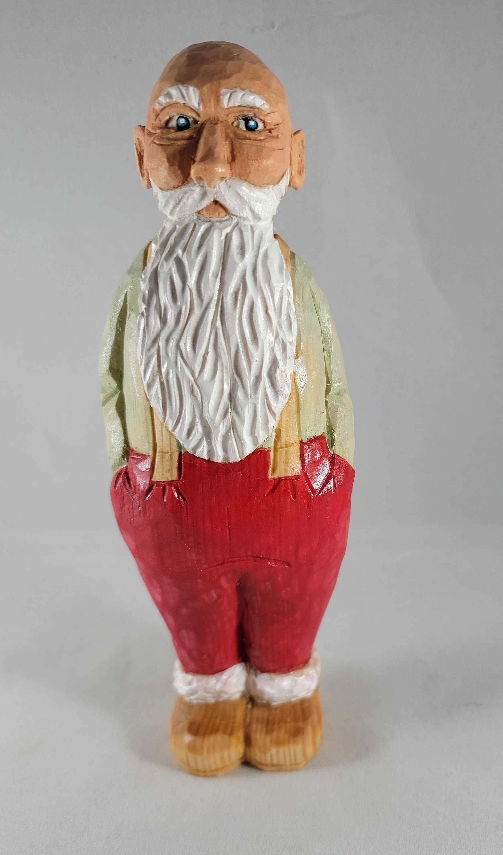 Bald Santa Hand Carved Wood Caricature Folk Art Collectible Caricature ...
