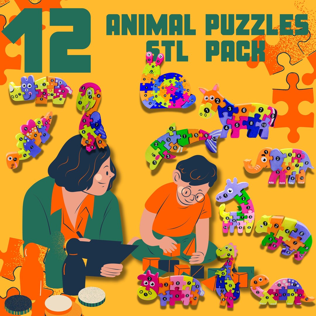 12 Animal Puzzle STL Pack | 3D Printable Kids Puzzle Set | Fun ...