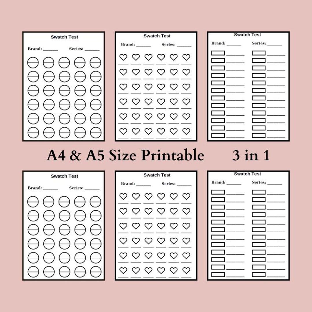 Swatch Test Printable – 3-in-1 A4 & A5 Marker Test Sheets | Color ...
