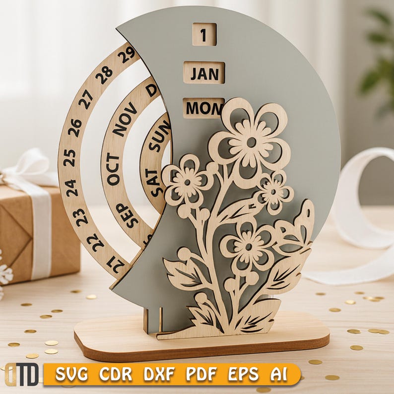 Perpetual Calendar Laser Cut File, Wooden Desk Calendar SVG, CNC ...