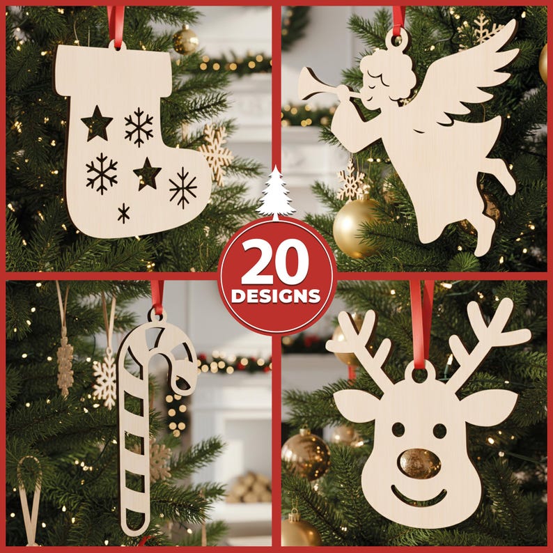 Laser Cut Christmas Ornaments Bundle, 20 Wooden Decoration Designs SVG ...