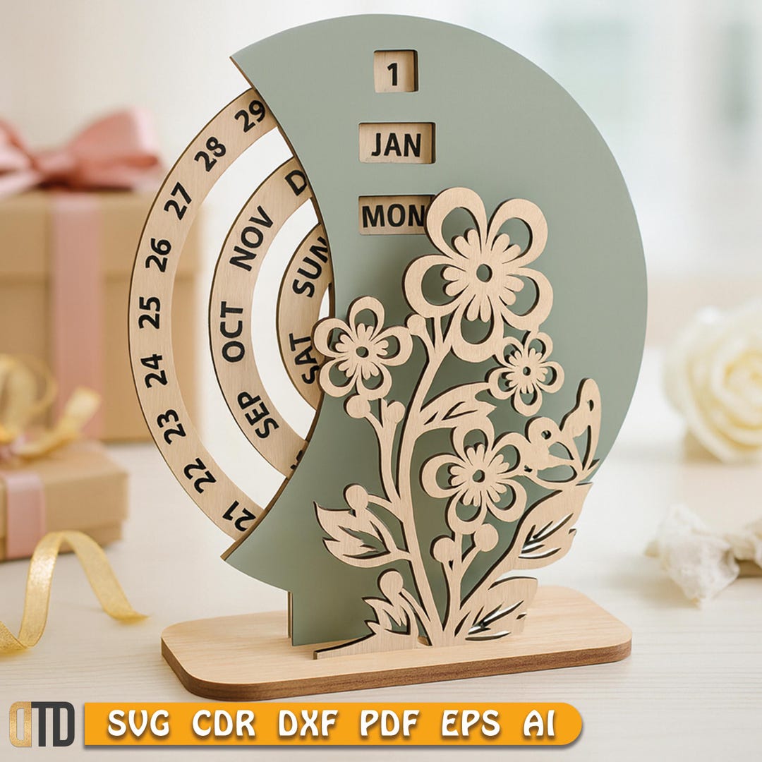 Perpetual Calendar Laser Cut File, Wooden Desk Calendar SVG, CNC ...