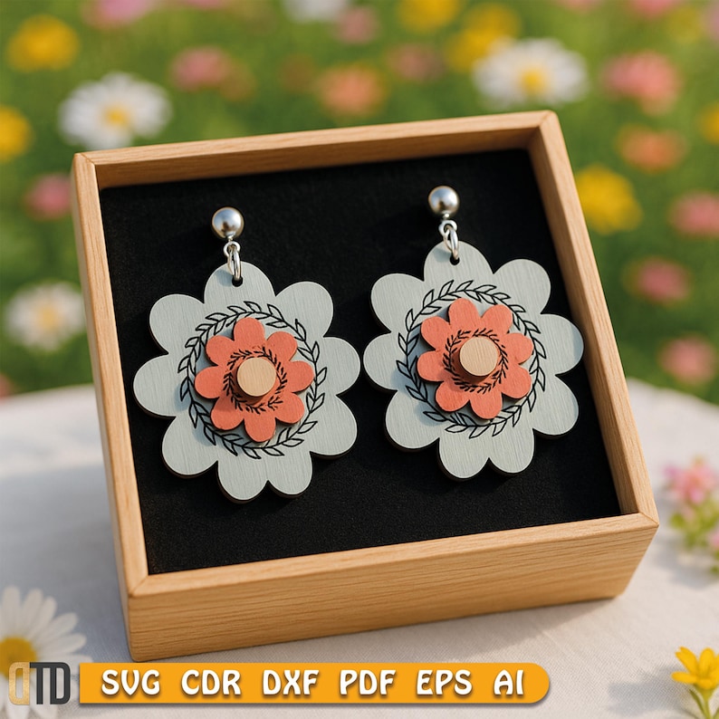 Floral Layered Earrings SVG, Laser Cut Earring Pattern, Flower Earrings ...