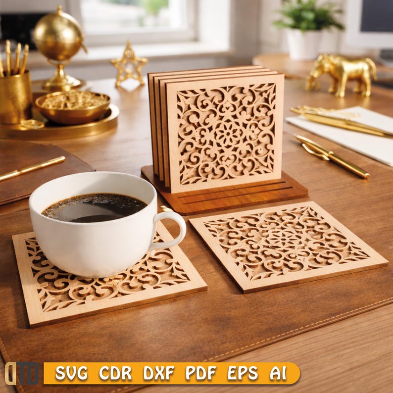 Laser Cut Coaster Bundle SVG, Wooden Coaster Patterns, 6 Square Coaster ...