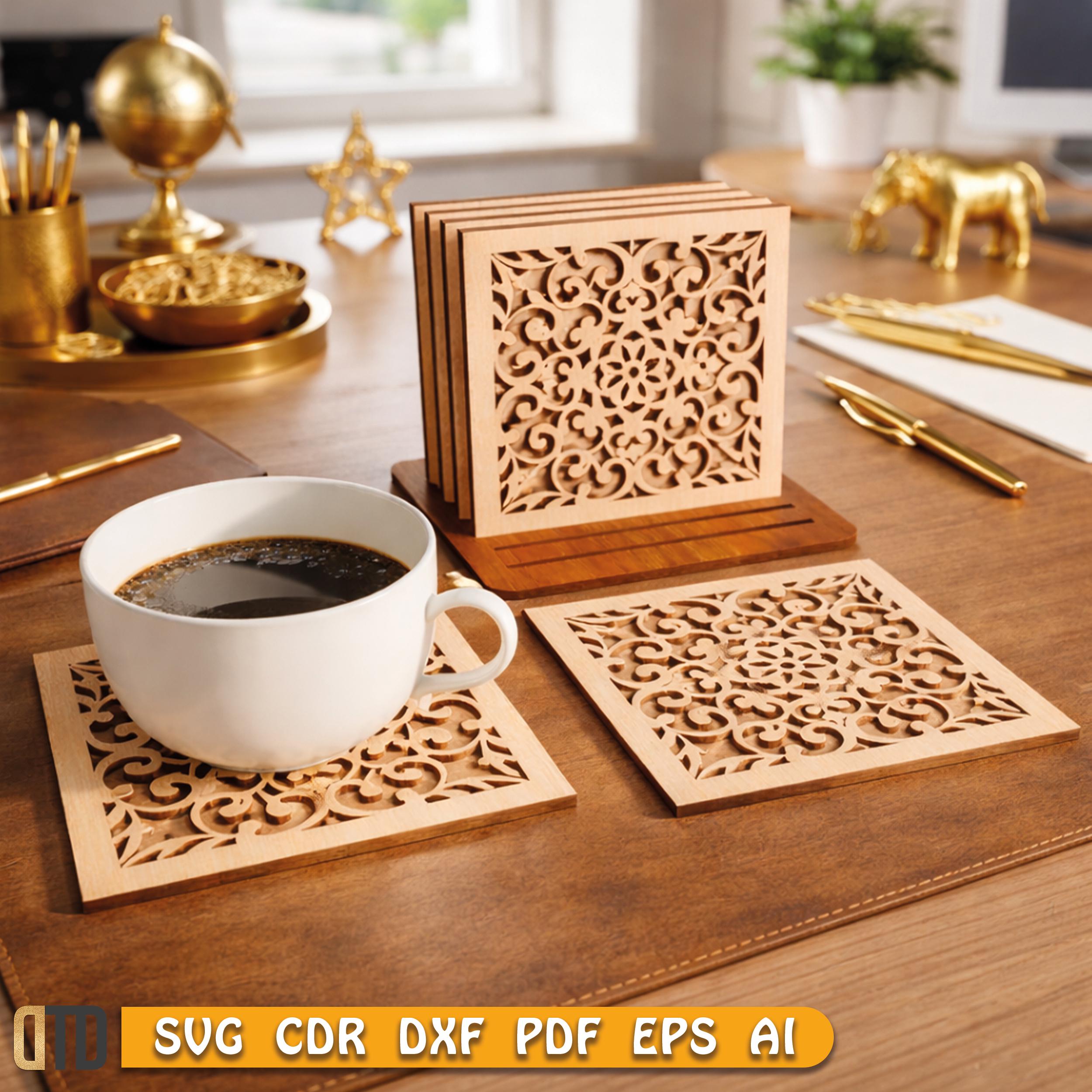 Laser Cut Coaster Bundle SVG, Wooden Coaster Patterns, 6 Square Coaster ...
