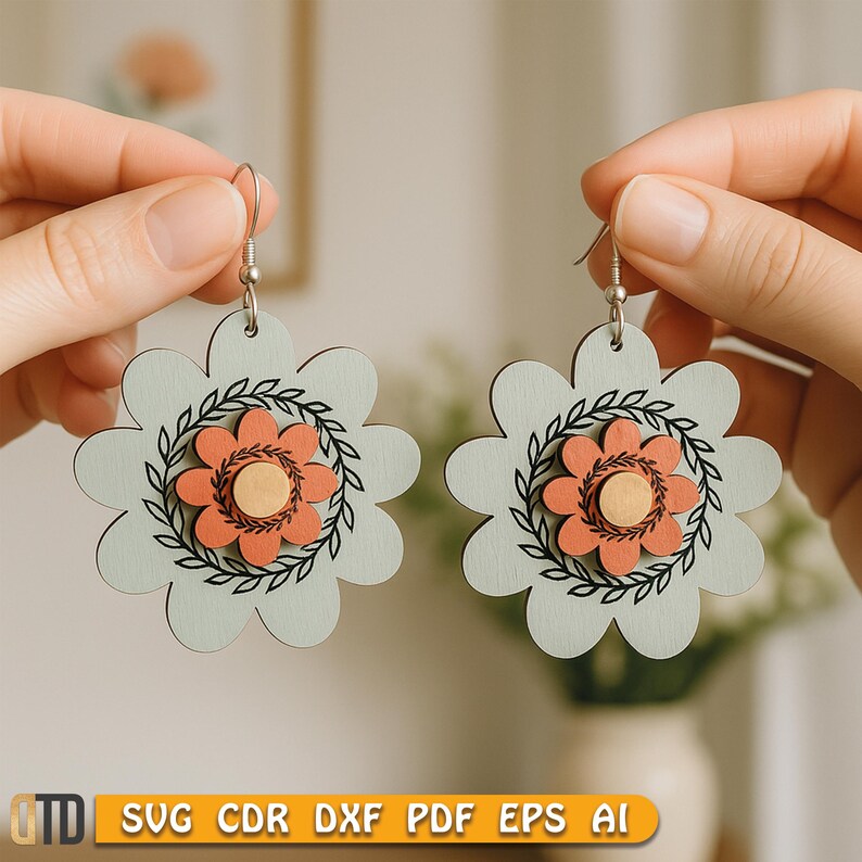 Floral Layered Earrings SVG, Laser Cut Earring Pattern, Flower Earrings ...