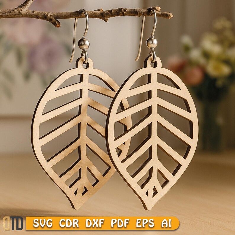 Laser Cut Leaf Earrings SVG Bundle, 4 Designs, Wooden Earrings Template ...