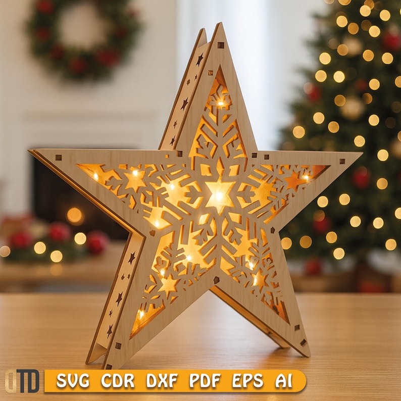 Christmas Star Lantern SVG, 3D Layered Snowflake Lamp Template, Laser ...