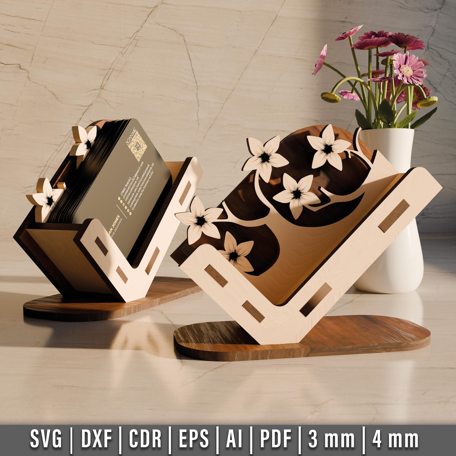 Laser Cut Business Card Holder SVG File, Card Holder Digital Template ...