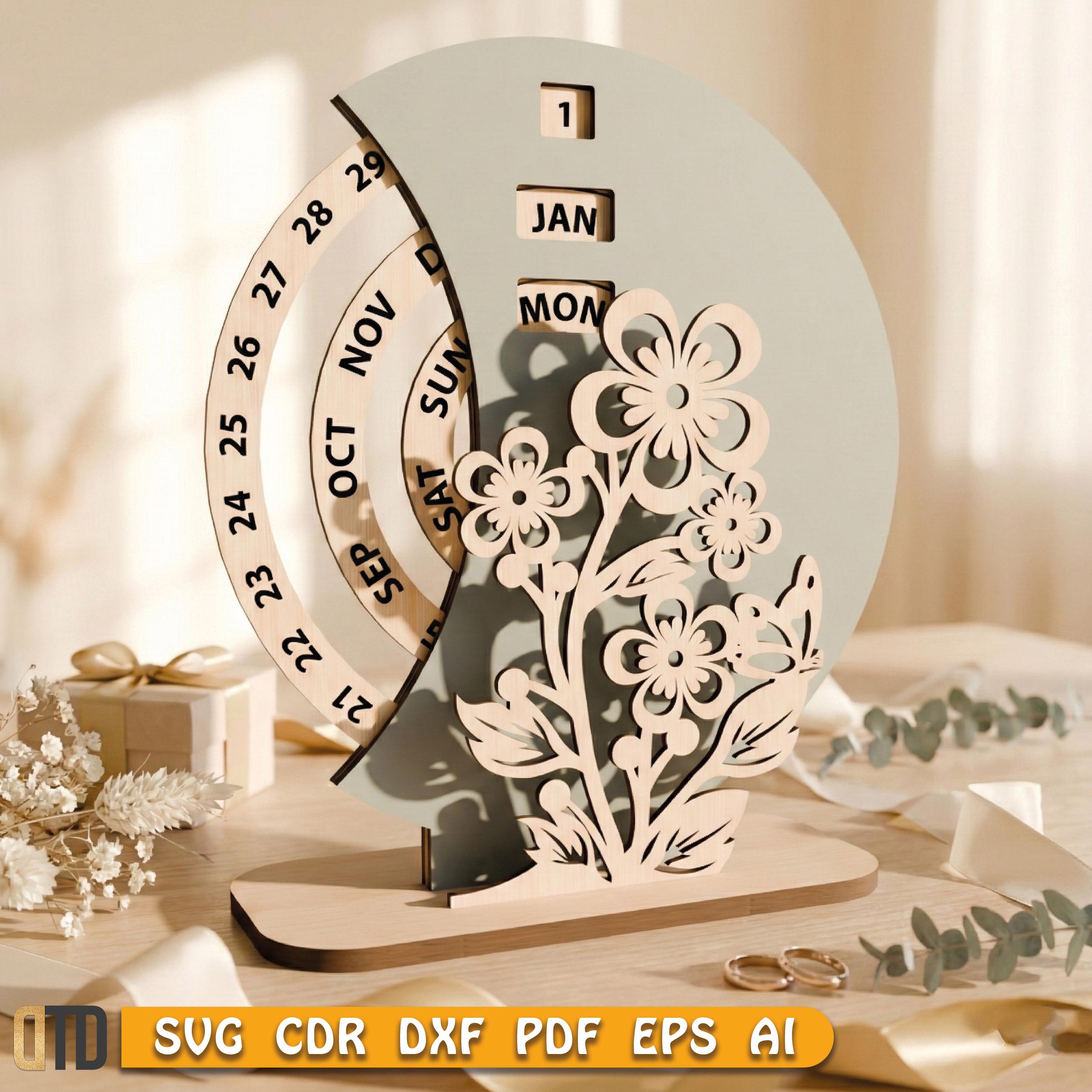 Perpetual Calendar Laser Cut File, Wooden Desk Calendar SVG, CNC ...