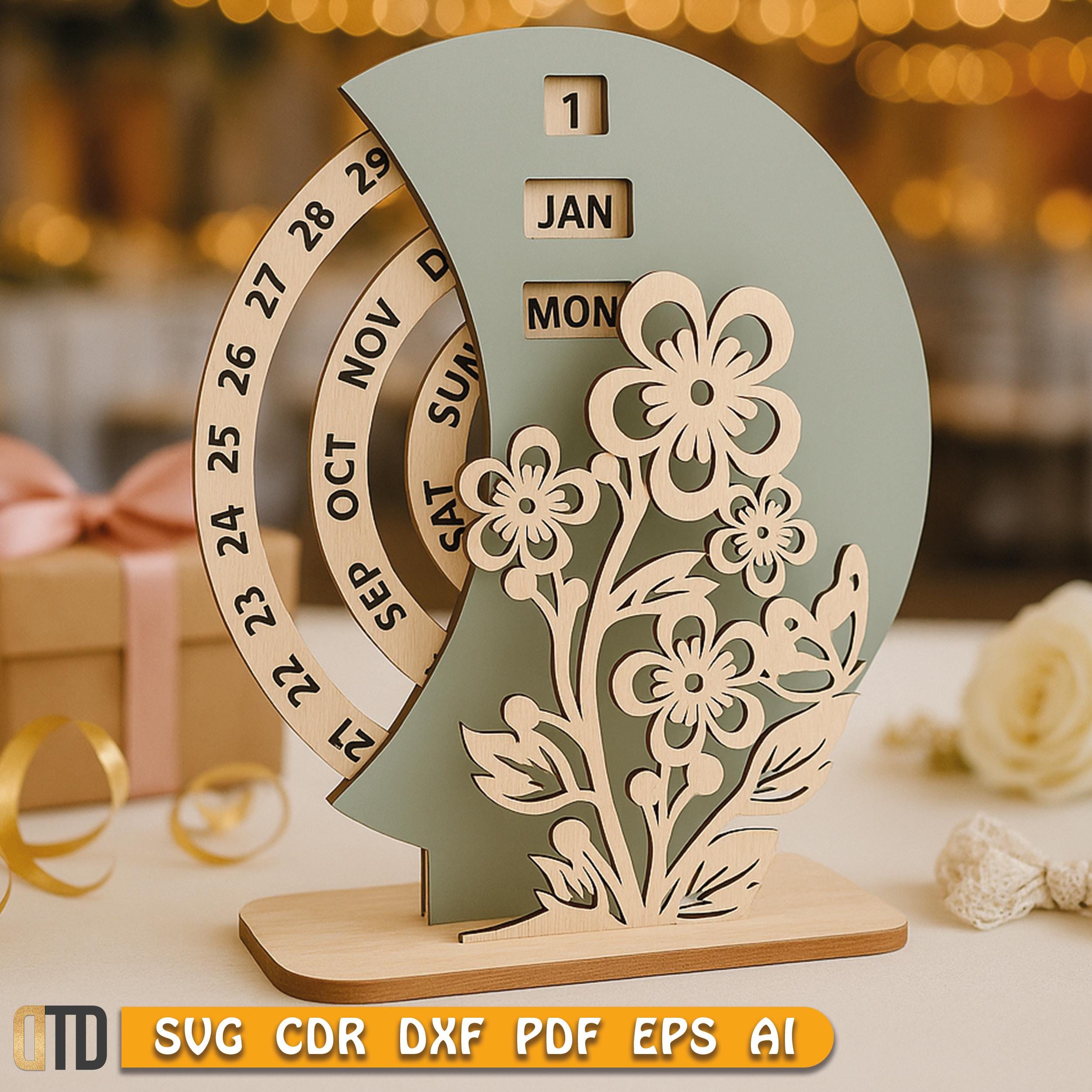 Perpetual Calendar Laser Cut File, Wooden Desk Calendar SVG, CNC ...