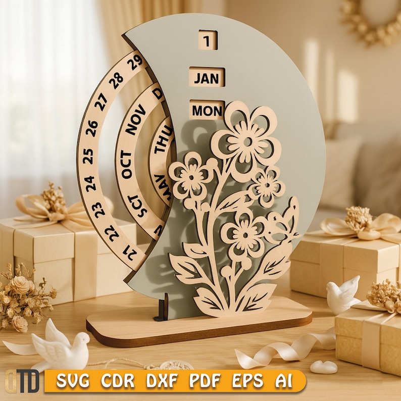 Perpetual Calendar Laser Cut File, Wooden Desk Calendar SVG, CNC ...
