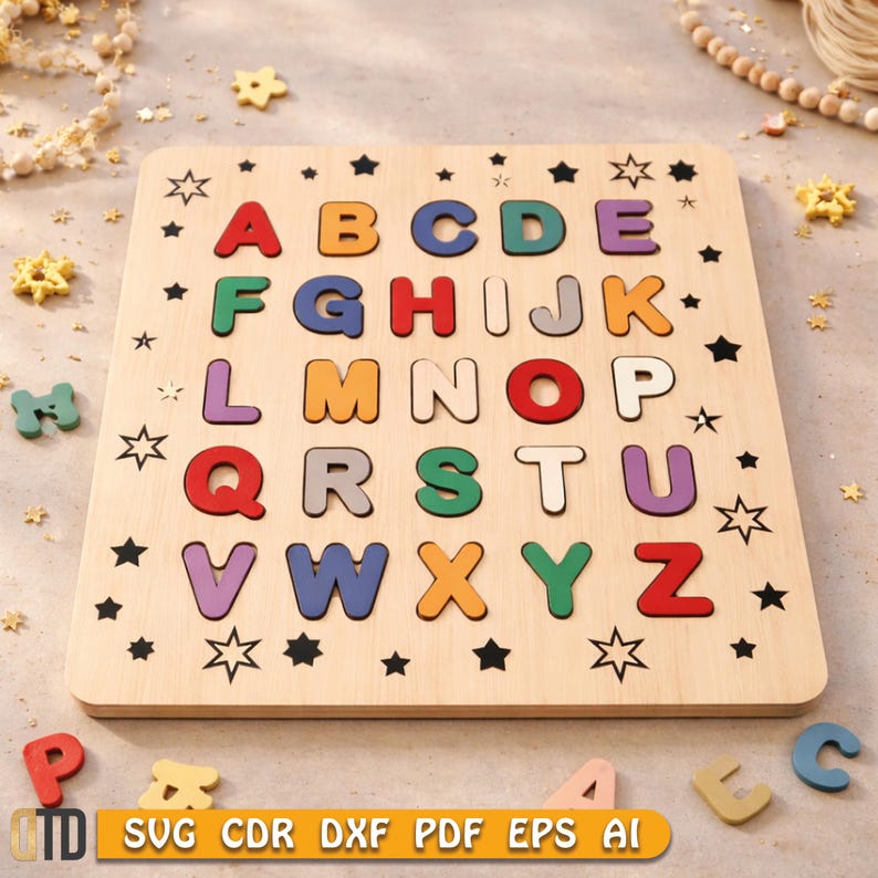 Laser Cut Wooden Alphabet Puzzle SVG, Kids ABC Wooden Puzzle Template ...