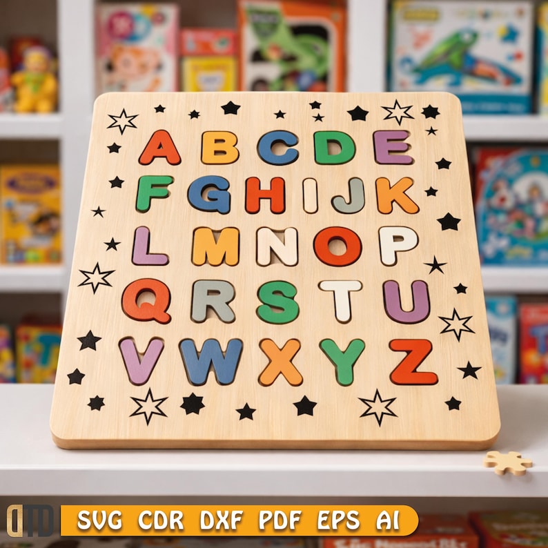 Laser Cut Wooden Alphabet Puzzle SVG, Kids ABC Wooden Puzzle Template ...