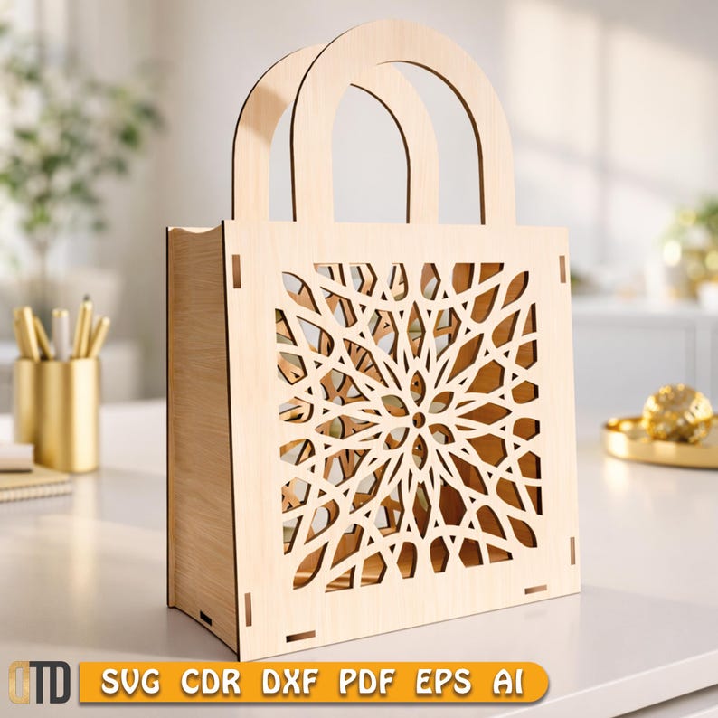 Laser Cut Wooden Gift Bag SVG Bundle, Decorative Gift Box Files for ...