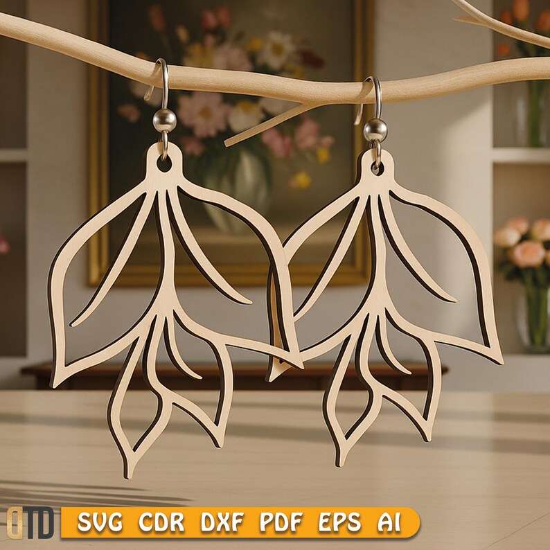 Laser Cut Leaf Earrings SVG Bundle, 4 Designs, Wooden Earrings Template ...