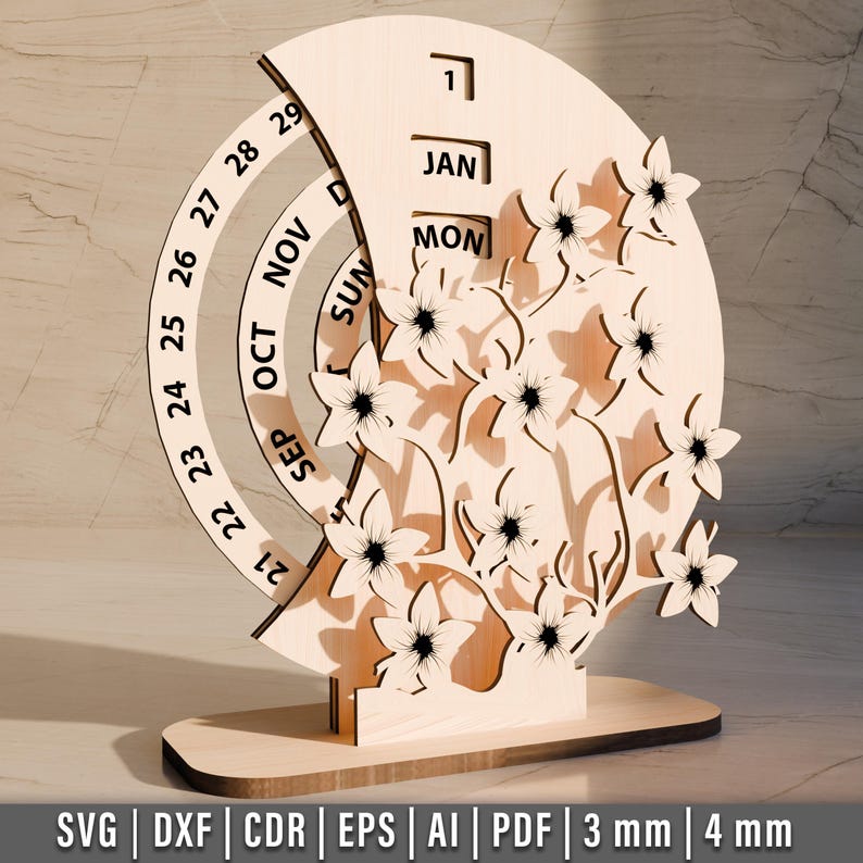 Laser Cut Wooden Perpetual Calendar Office Desktop SVG File, Perpetual ...