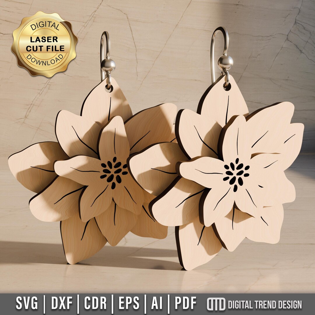 Layered Floral Earrings Design, Wood Earring SVG, Laser Cut File ...