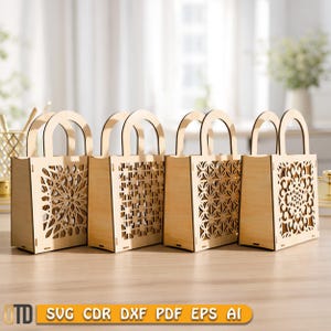 Laser Cut Wooden Gift Bag SVG Bundle, Decorative Gift Box Files for ...