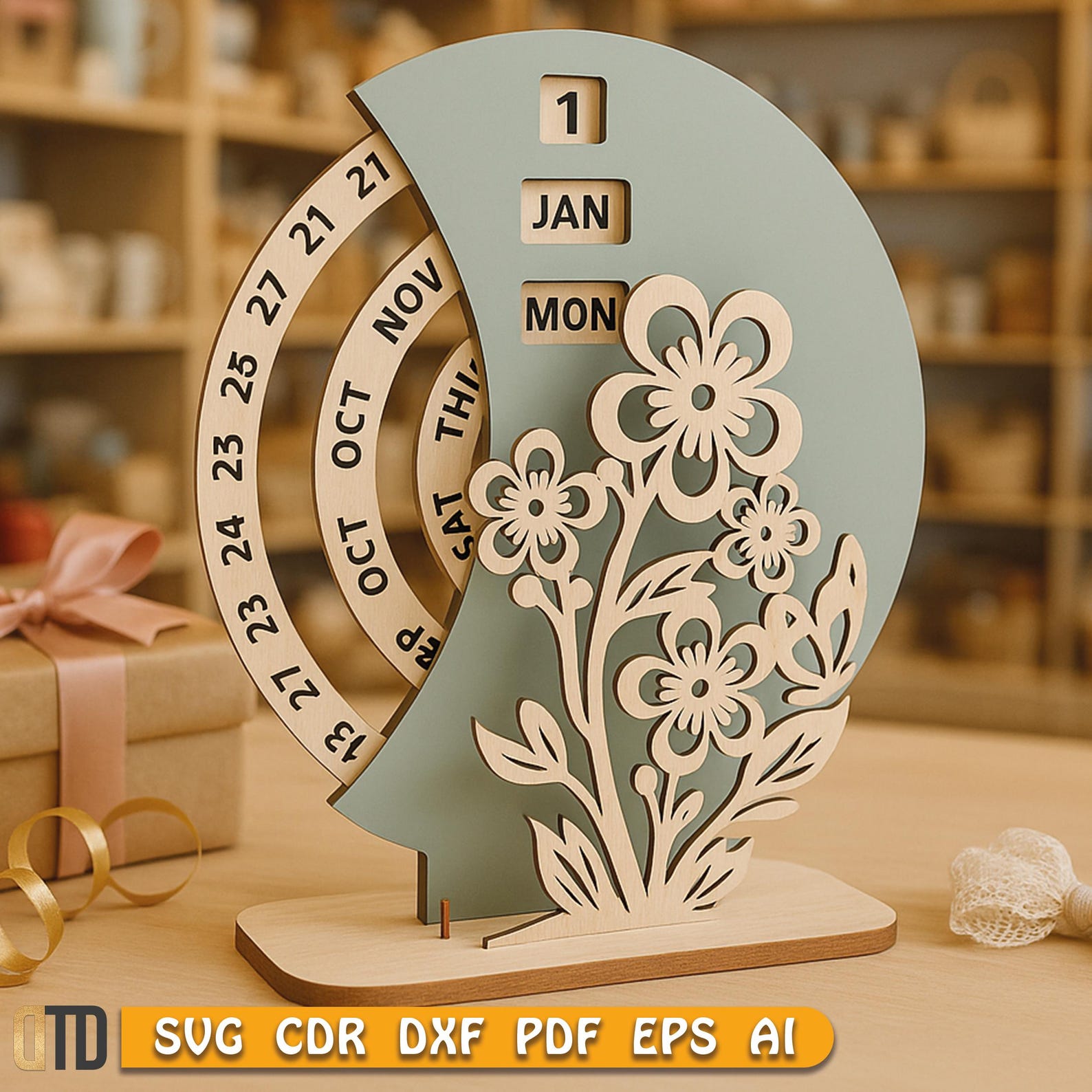 Perpetual Calendar Laser Cut File, Wooden Desk Calendar SVG, CNC ...