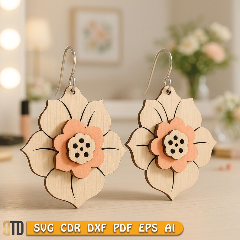Floral Layered Earrings SVG, Laser Cut Earring Pattern, Flower Earrings ...