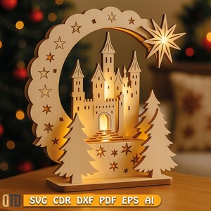 Christmas Castle SVG Laser Cut Files, Christmas Lamp, Glowforge, Cricut ...
