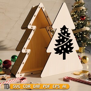 Laser Cut Christmas Tree Gift Box SVG, Wooden Holiday Box SVG ...