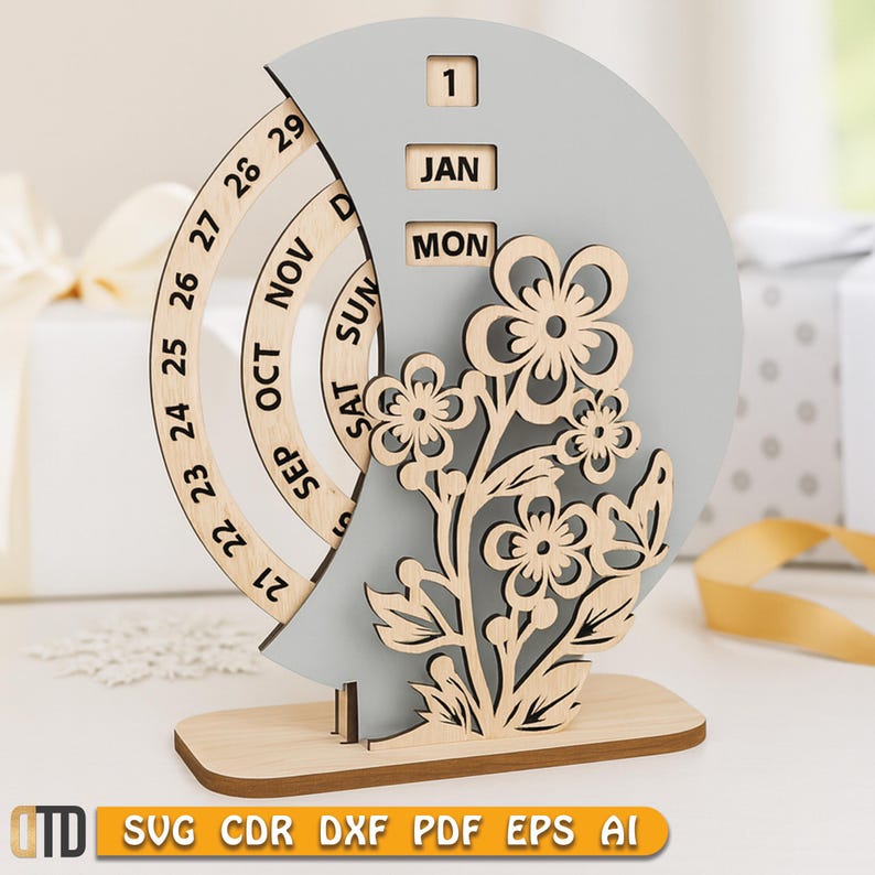 Perpetual Calendar Laser Cut File, Wooden Desk Calendar SVG, CNC ...