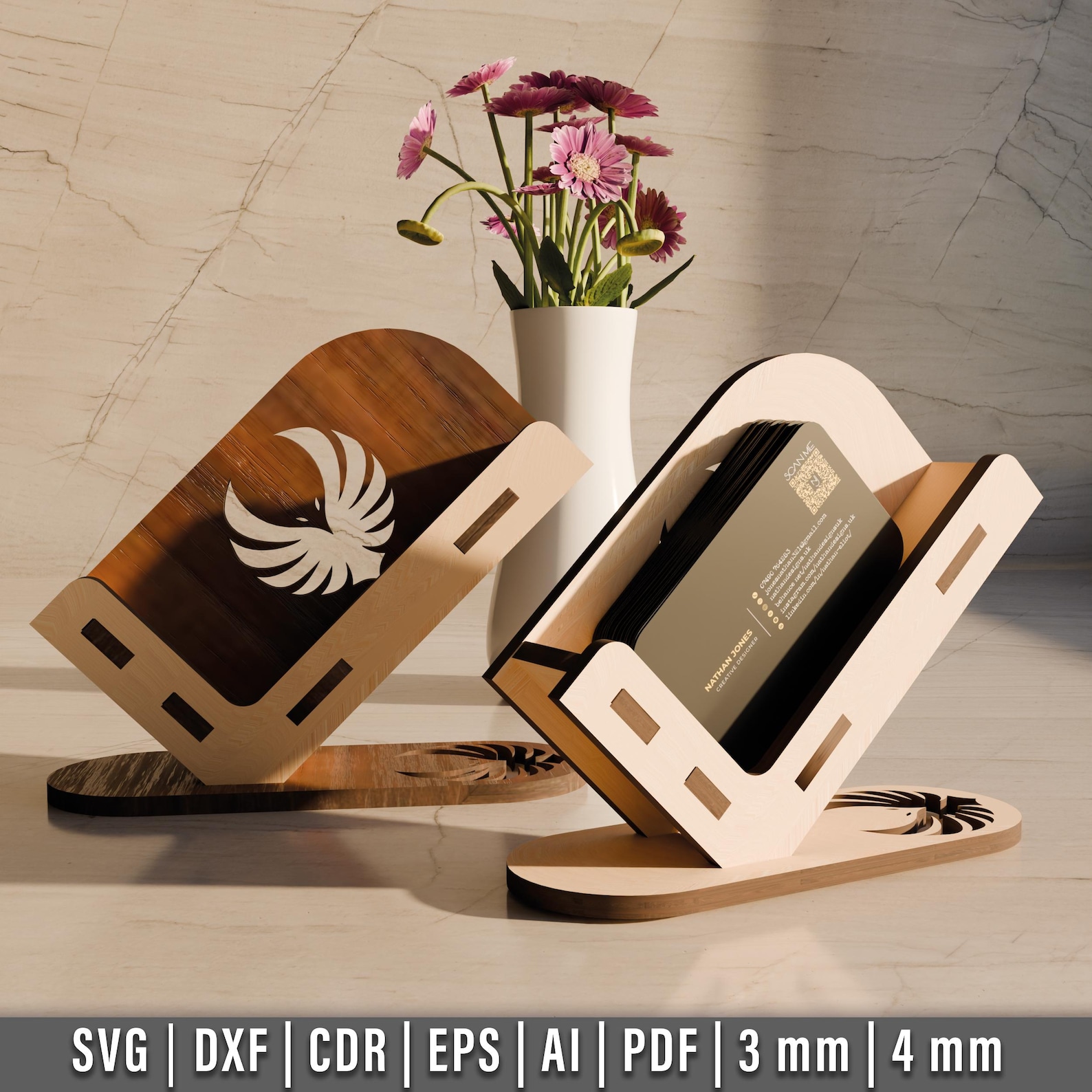 Laser Cut Business Card Holder SVG File, Card Holder Digital Template ...