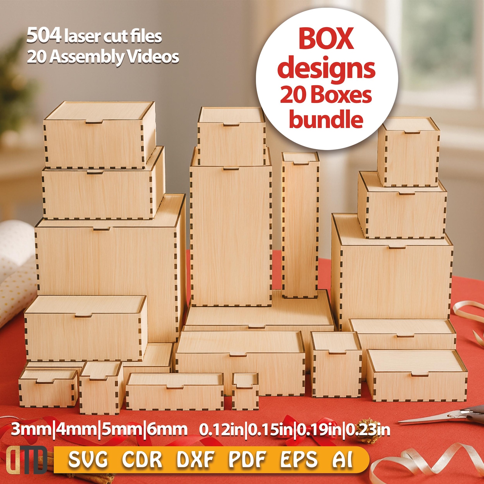 Laser Cut Box Bundle, 20 Box Designs SVG, Glowforge, CNC Cricut Ready ...