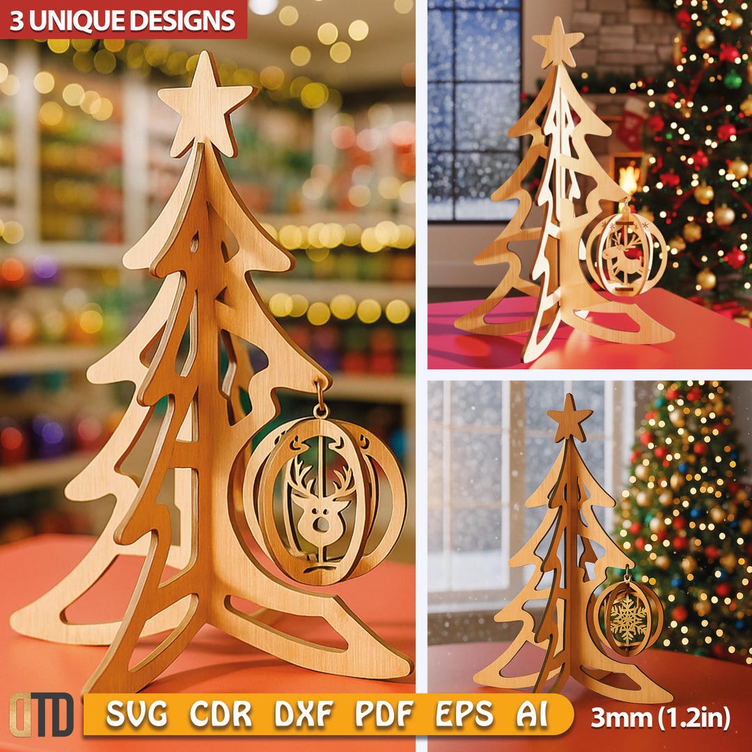Laser Cut 3D Christmas Tree SVG Files, Glowforge, Wooden Ornament Stand ...