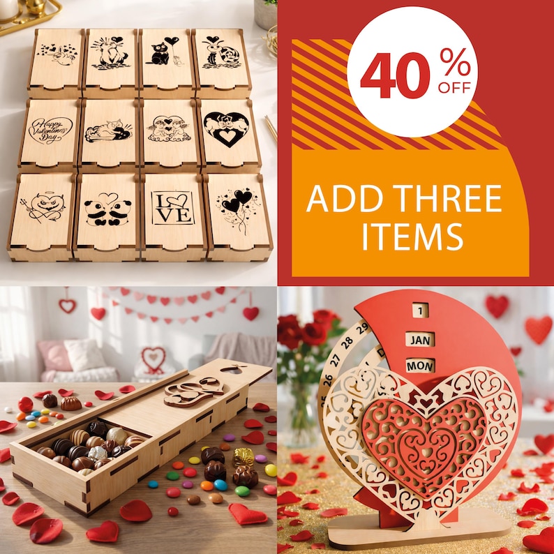 Valentines Day Laser Cut Box SVG Bundle, 12 Designs, Wooden Gift Box ...