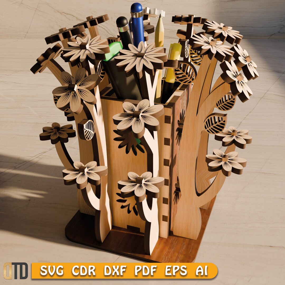 Laser Cut Pen Holder SVG File, Digital Template, Desk Decor Design ...