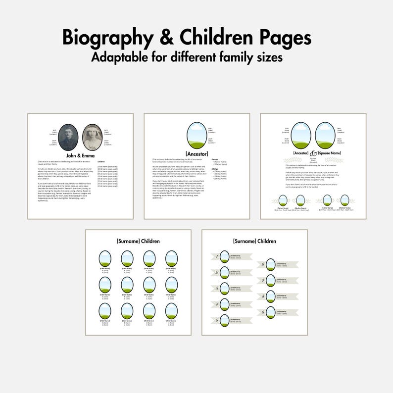 Family History Book Templates - Family Groups Collection - 8.5x11 ...
