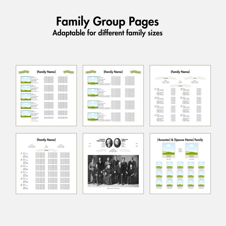 Family History Book Templates - Family Groups Collection - 8.5x11 ...