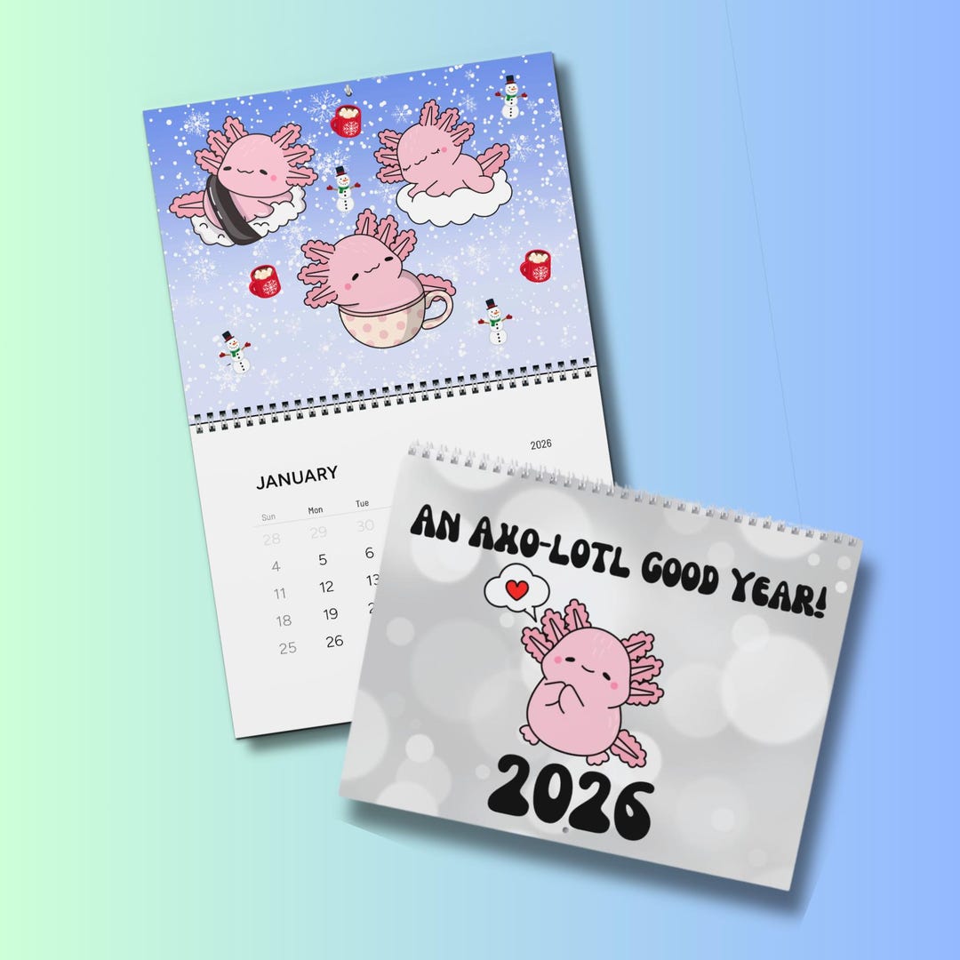Axolotl Calendar, 2026 Wall Calendar, Work From Home Essentials, Kids ...