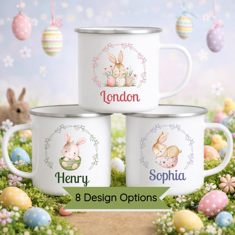 Kids Easter Bunny Enamel Mug, Personalized Easter Gifts, Easter Basket ...