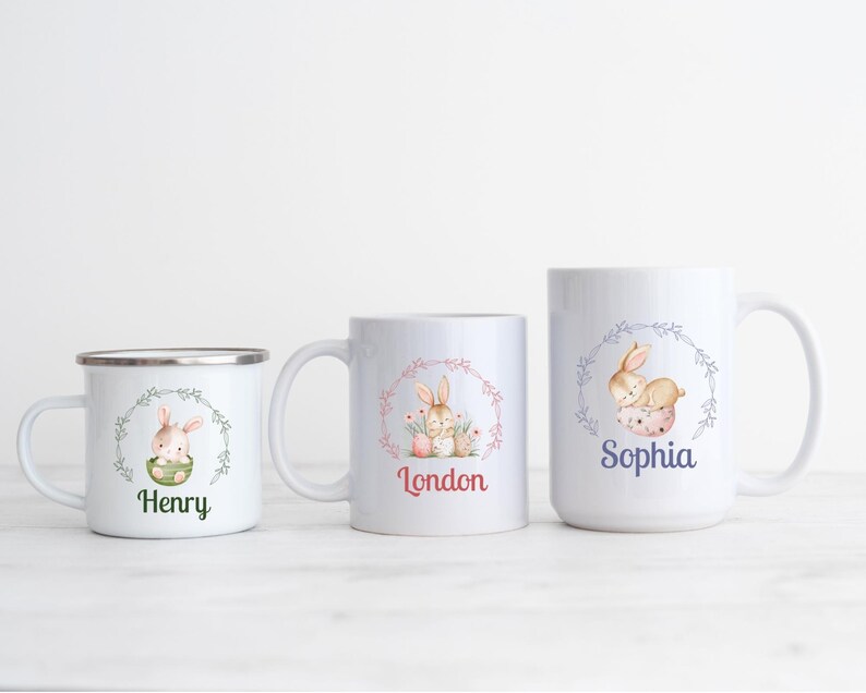 Kids Easter Bunny Enamel Mug, Personalized Easter Gifts, Easter Basket ...