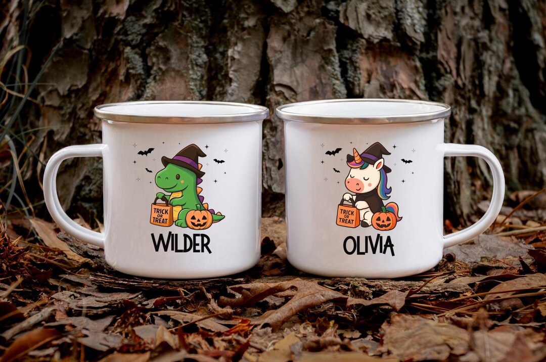 Kids Enamel Mugs Halloween, Halloween Camp Mug Trick or Treat, Boo ...