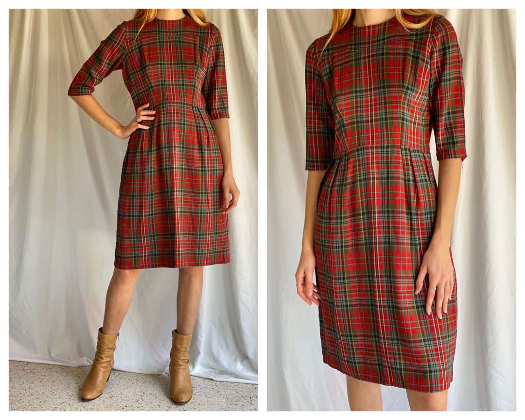 1950s Plaid Dress / 60s Sexy Secretary Dress / Hourglass BOMBSHELL ...