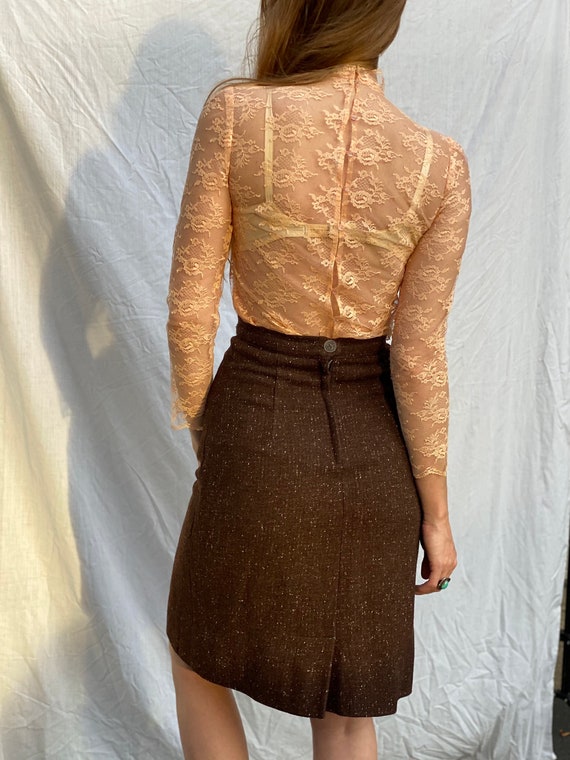 1970's Lace Blouse / Peach Sheer Shirt / See Through … - Gem