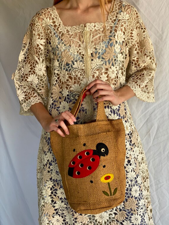 1960's Lace Maxi Dress / Plastic Front Zipper Sixties… - Gem