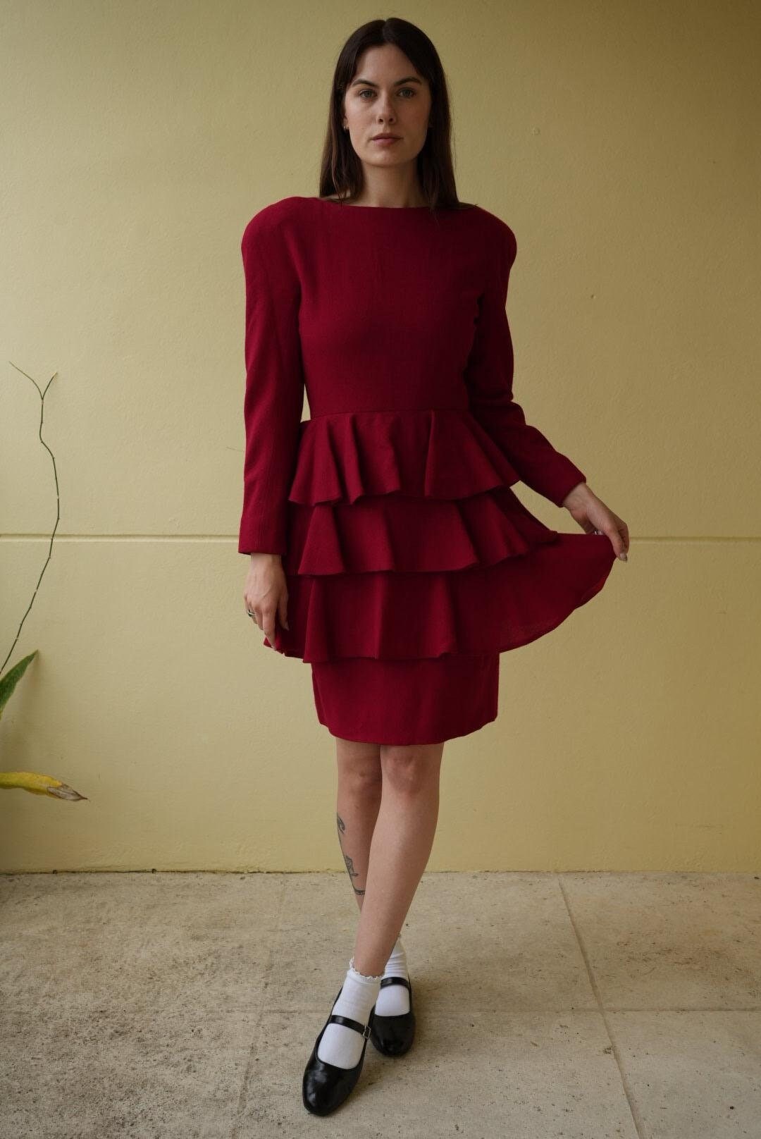 1880s Scaasi Dress / Suit Dress / Wool Frilly Skirt - Etsy